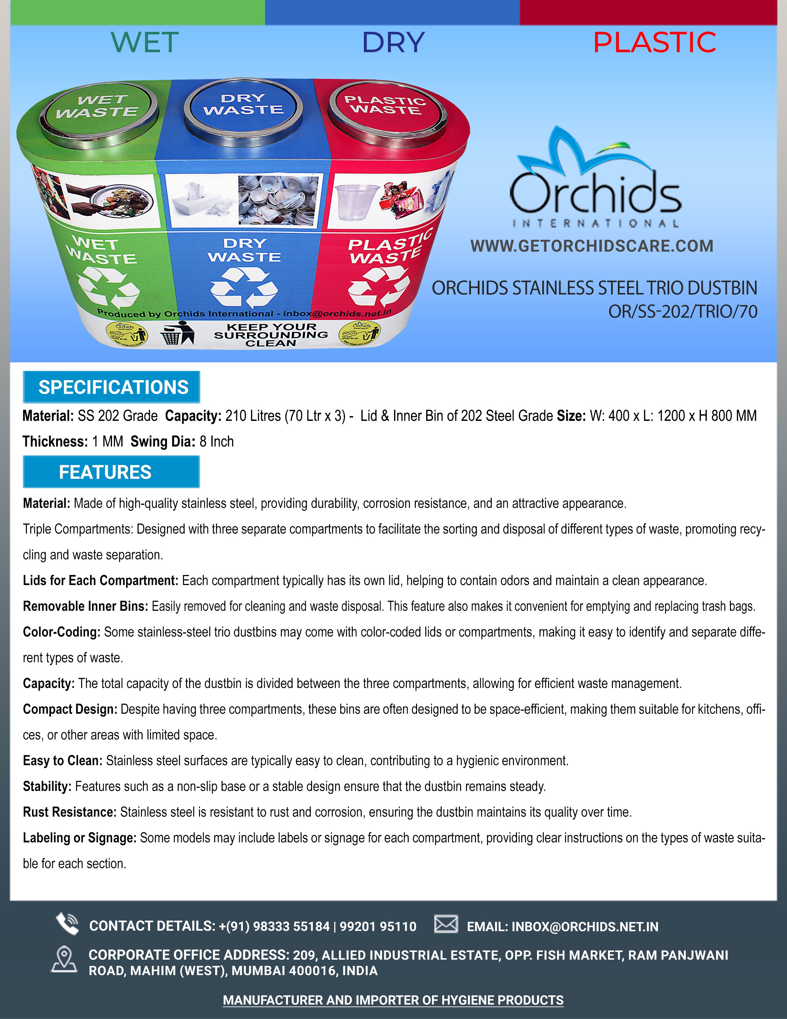 Stainless Steel Trio Dustbin