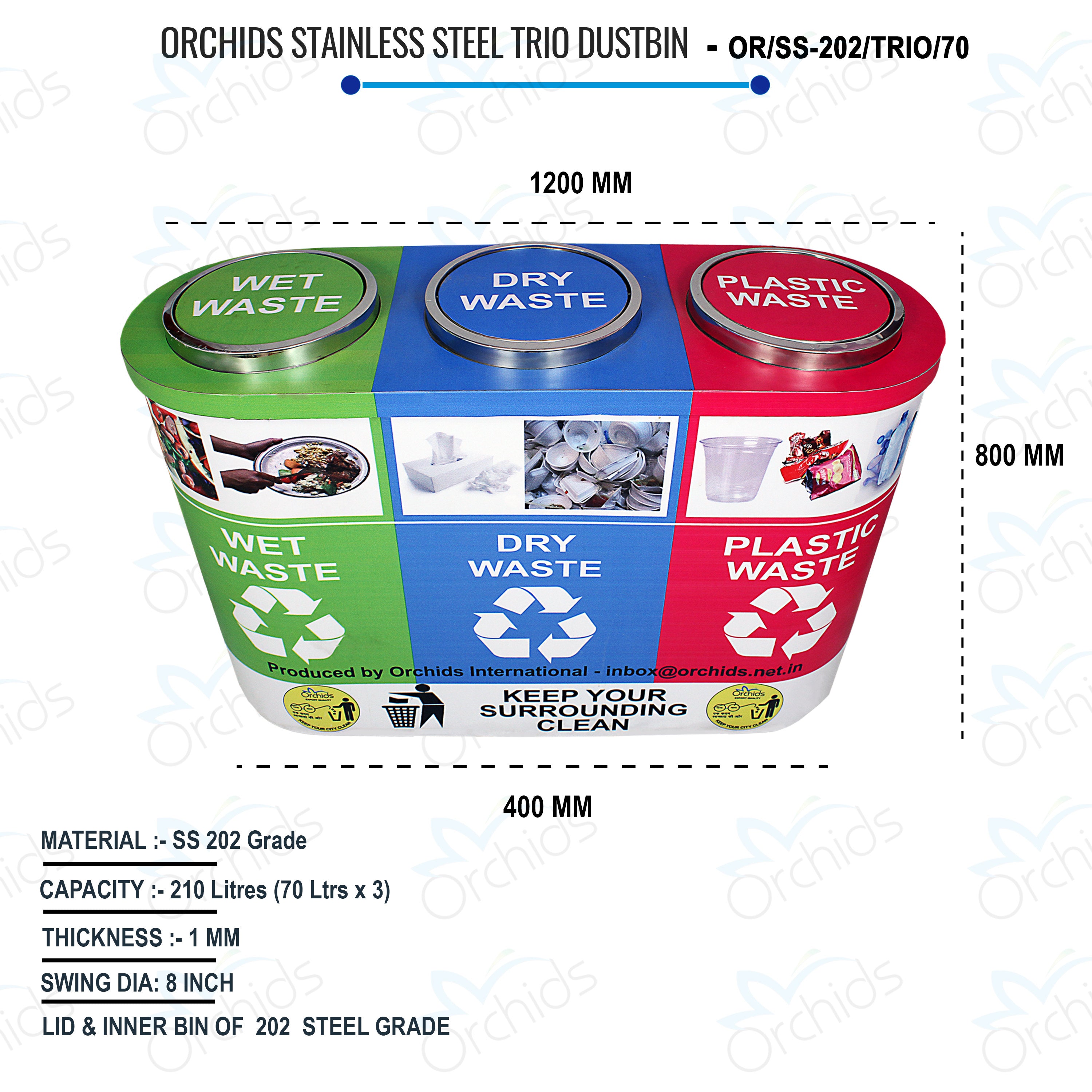 Stainless Steel Trio Dustbin